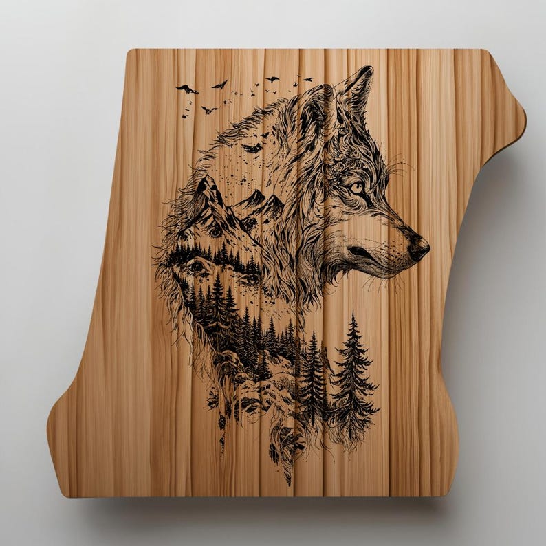 Silver Pack®! Wolf & Mountain Wood Laser Engraving Design PNG_SVG_PDF ...