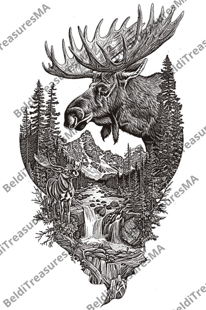 Silver Pack®! Moose Laser Engraving File PNG_SVG_PDF_EPS, Mountain ...