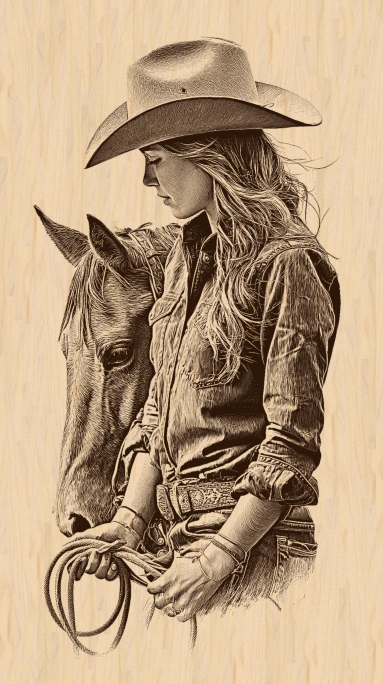 Silver Pack®! Cowgirl With Horse & Lasso Laser Engraving File PNG, JPEG ...