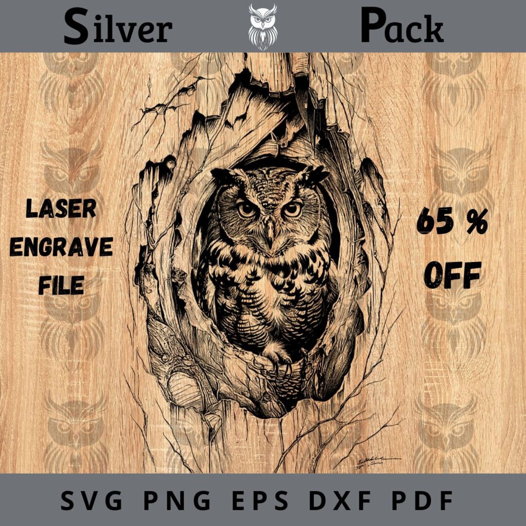 Silver Pack® Laser Engrave Owl File PNG_SVG_PDF_EPS_DXF Wood Laser ...