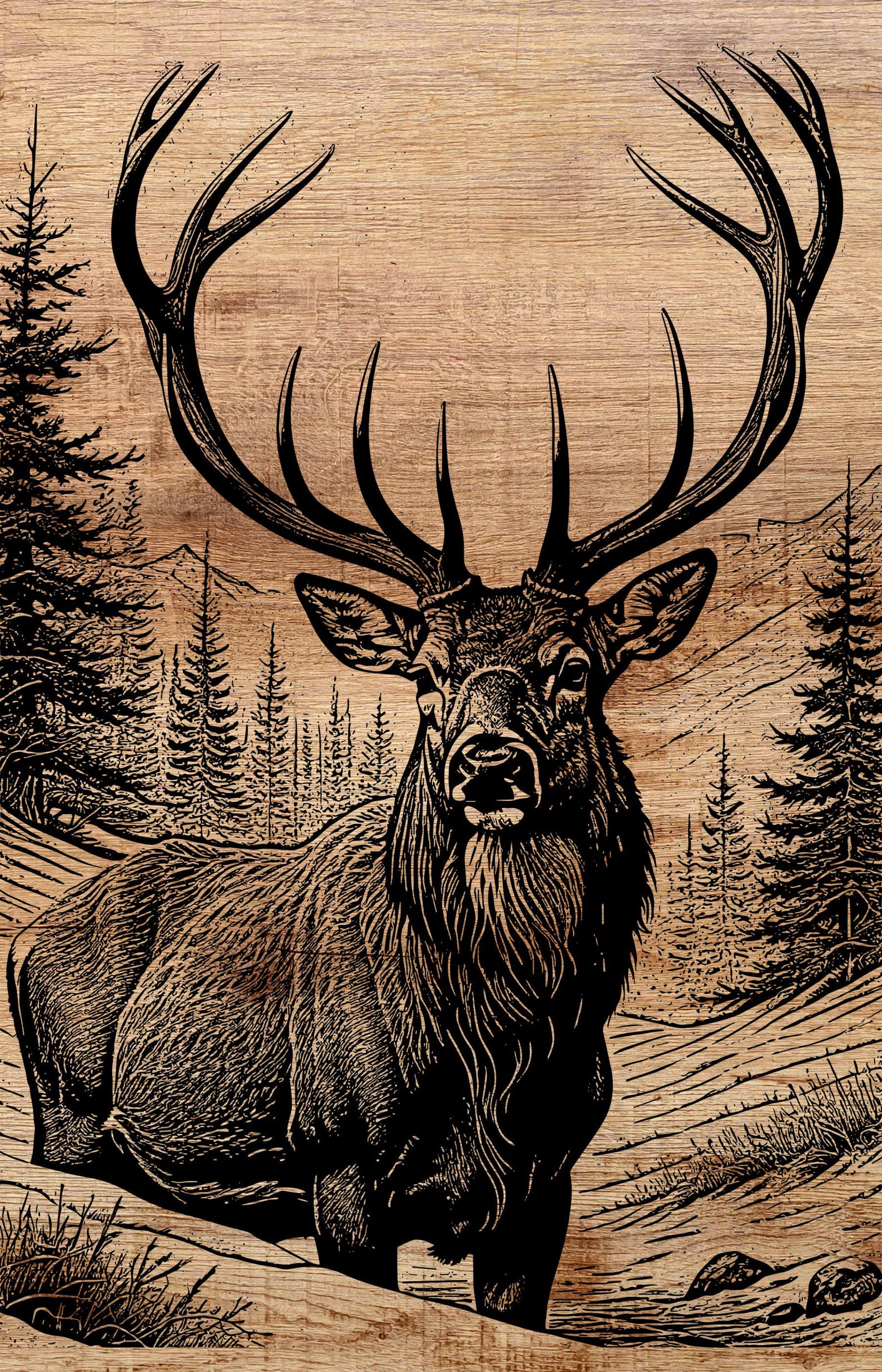 Silver Pack® Enchanted Elk in Snowy Forest Laser Engraving Design PNG ...