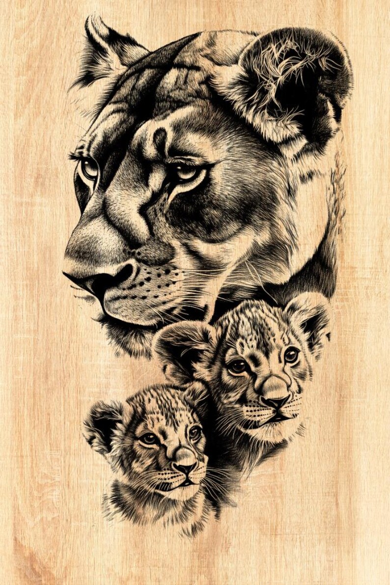 Silver Pack®! Lioness With Two Cubs Laser Engraving File PNG, JPEG High ...
