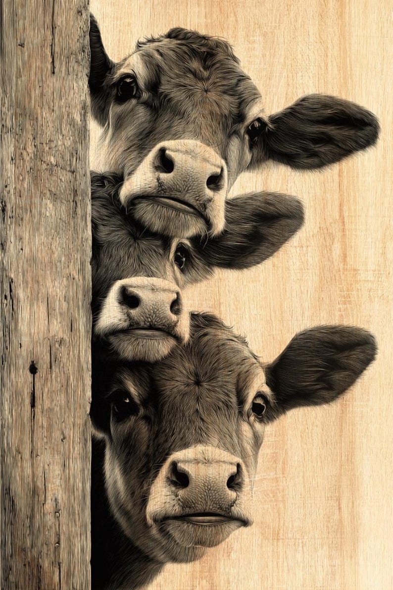 Silver Pack®! Funny Cows at Fence Laser Engraving File PNG, JPEG High ...