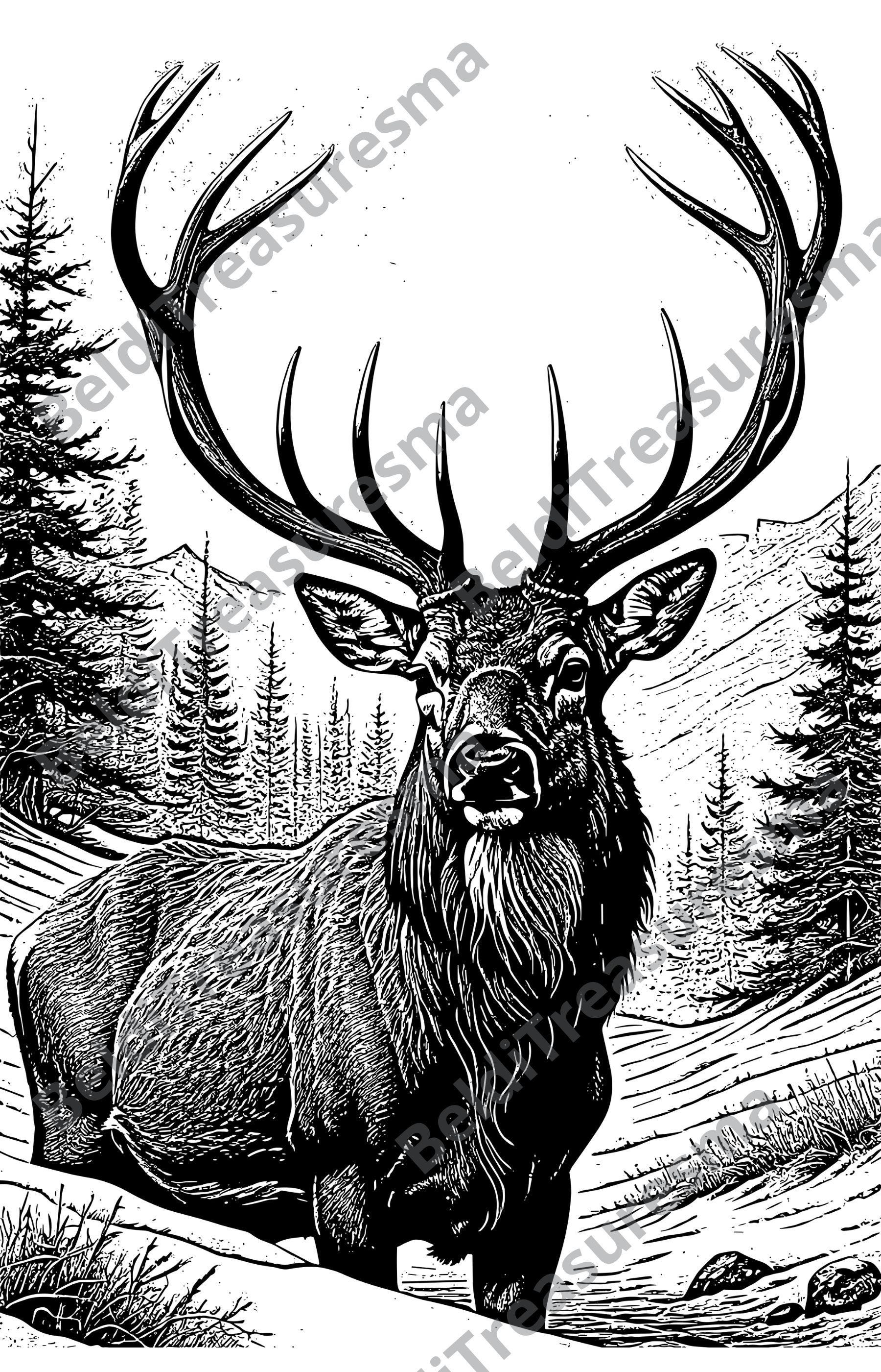 Silver Pack® Enchanted Elk in Snowy Forest Laser Engraving Design PNG ...