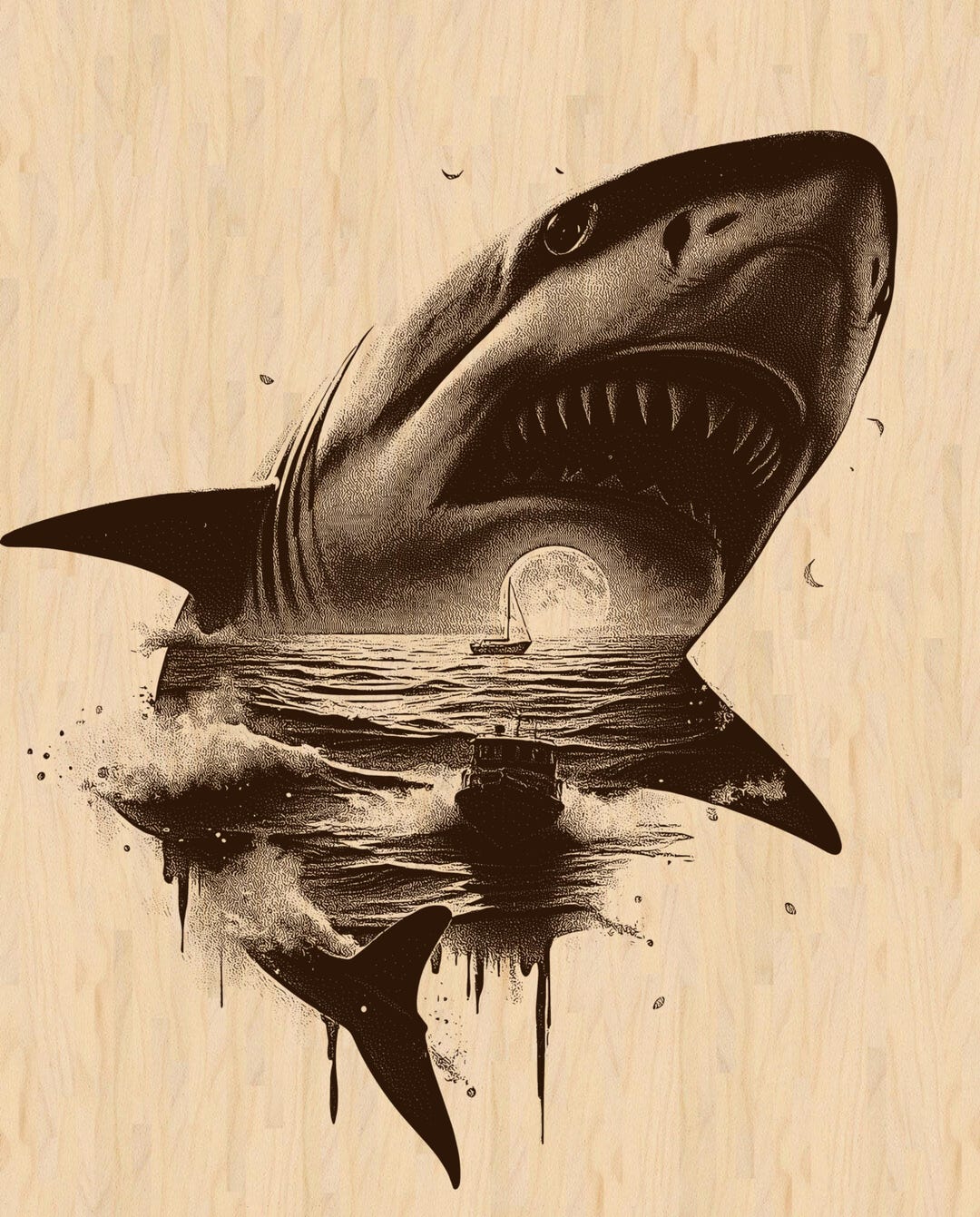 Silver Pack®! Shark Engraving Design PNG_SVG_PDF_EPS – Shark Art, Ocean ...