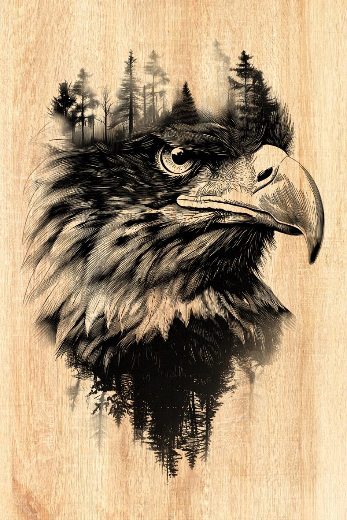 Silver Pack®! Eagle Head Forest Double Exposure Laser Engraving File ...