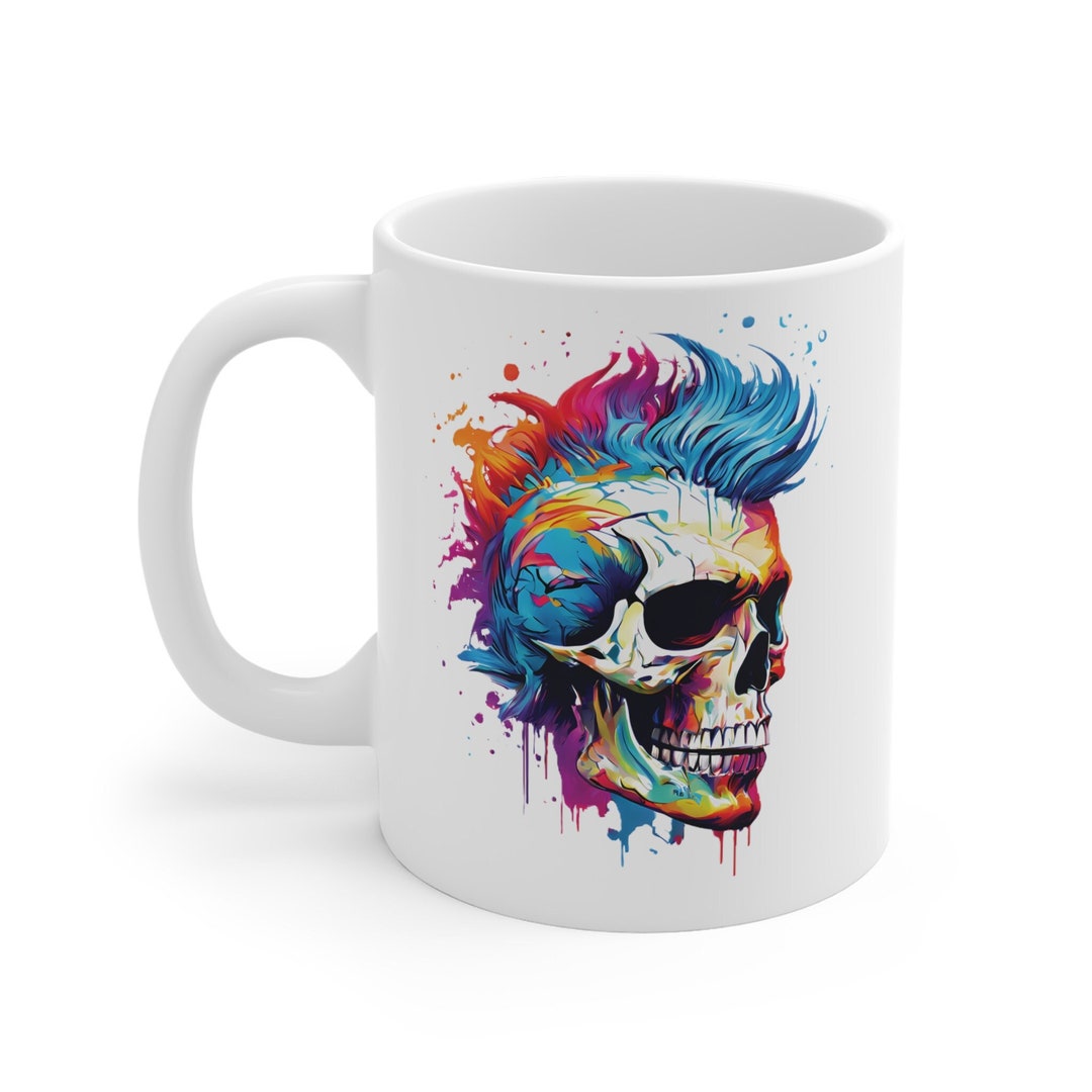 Mohawk Skull Mug: Rebellious Colorful Punk Rock Coffee Cup - Etsy