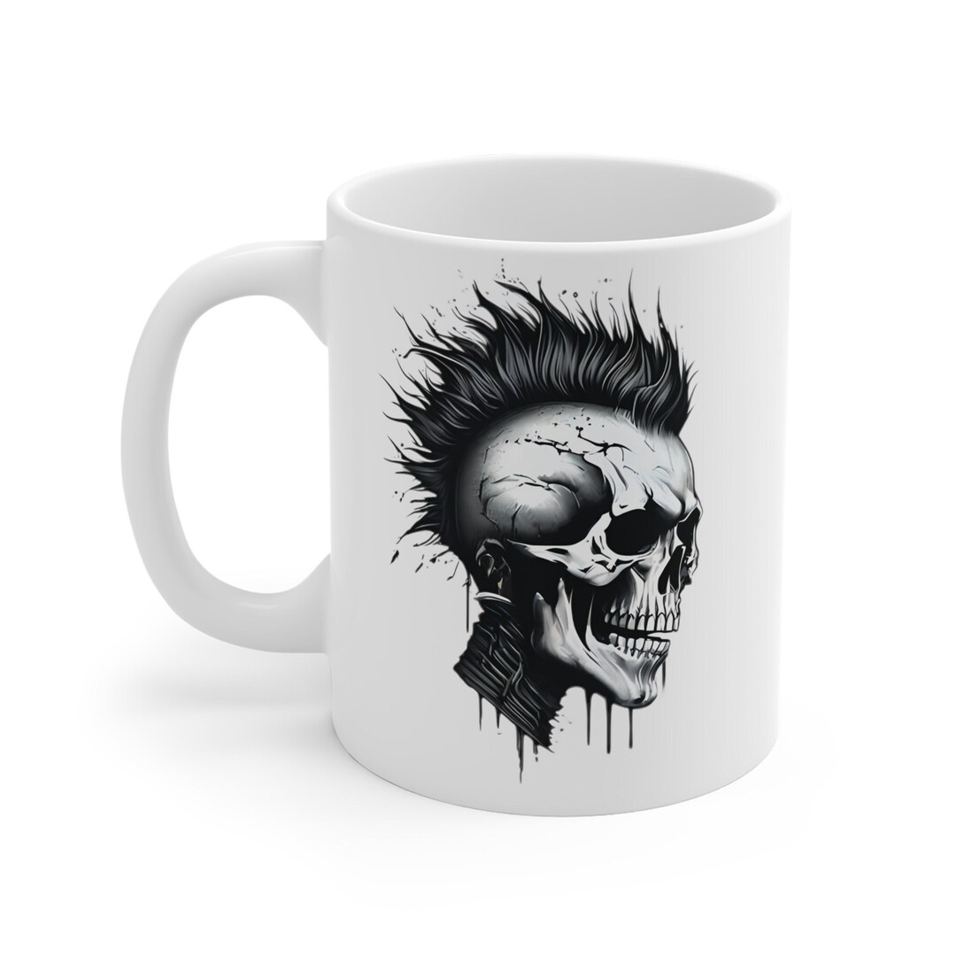 Punk Rock Skull Mug: Rebellious Mohawk, 11oz Ceramic - Etsy