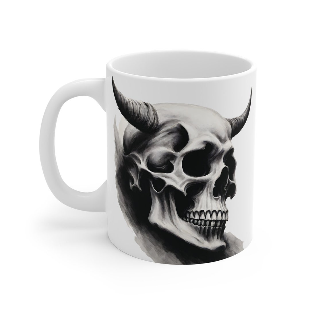 Horned Skull Coffee Mug: Devilish Ceramic Tea Cup (11oz) - Etsy