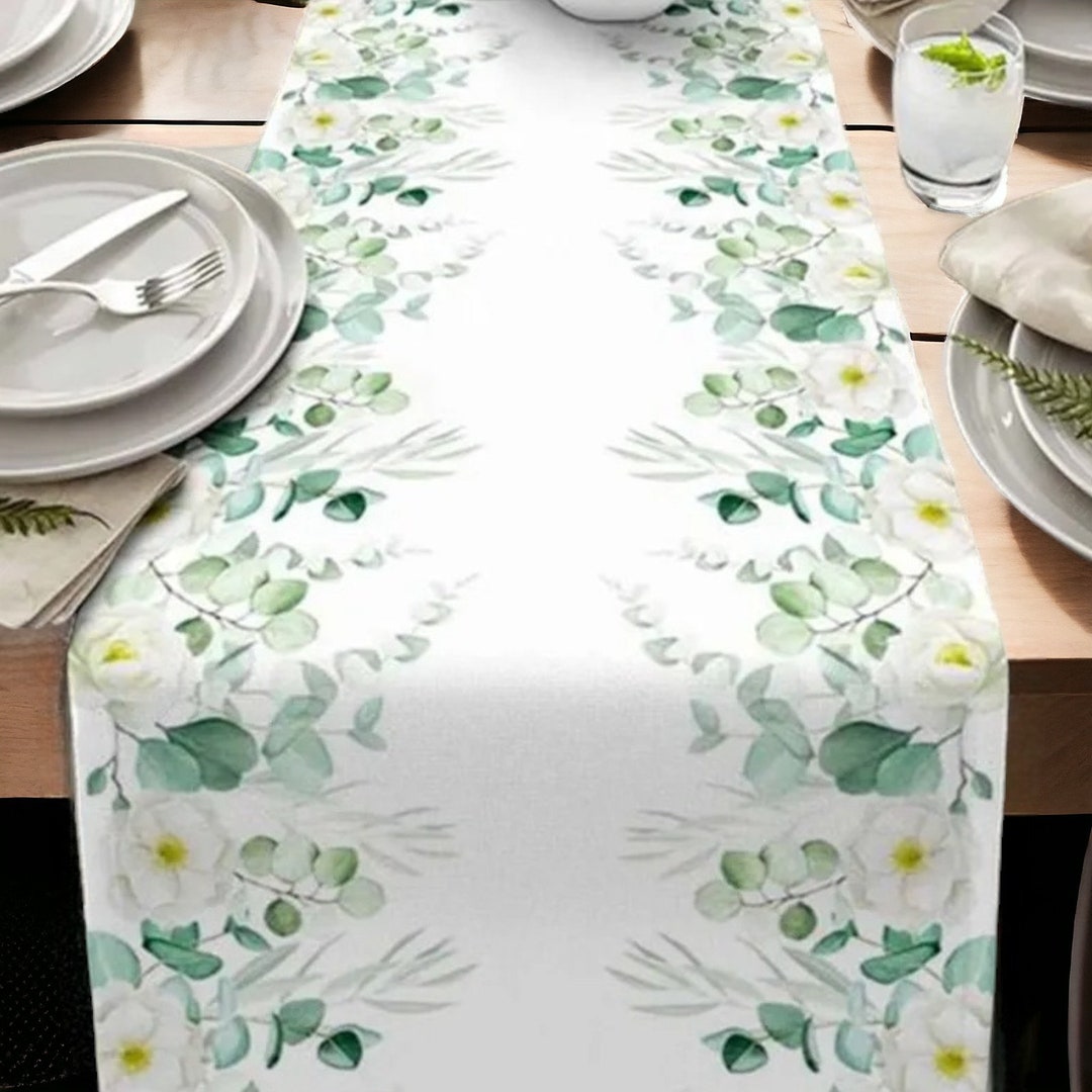 Floral Table Runners Rustic Table Runners, Green Eucalyptus Flower ...