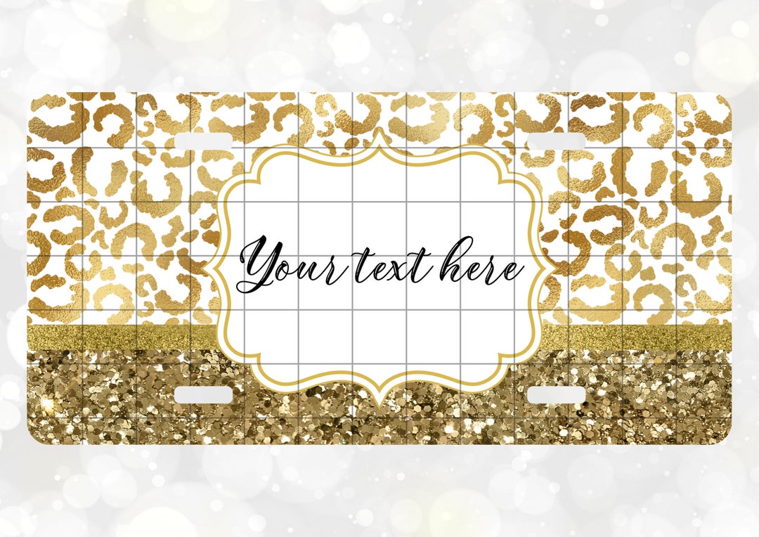 12in. Gold Animal Print With Gold Glitter License Plate Digital ...