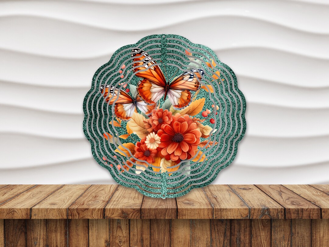 10in. Orange Flowers With Butterflies Wind Spinner Digital Download - Etsy