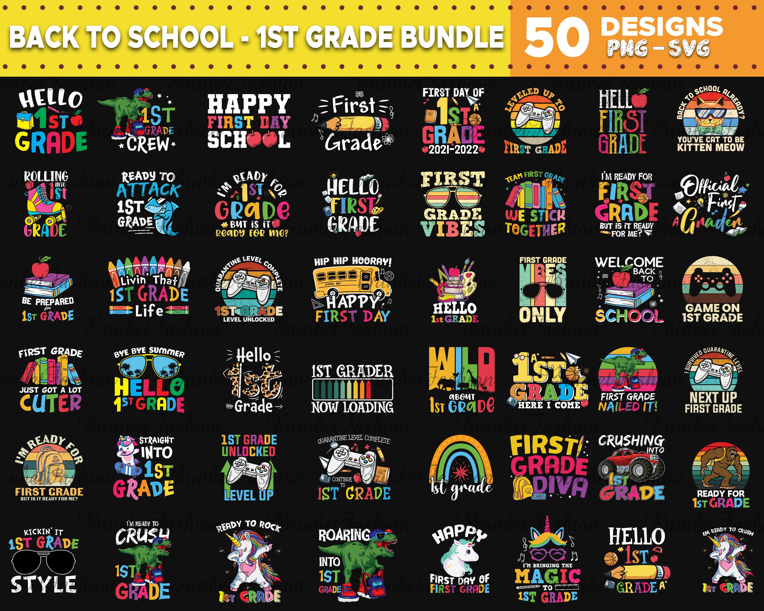 First Grade SVG Bundle, 50 First Grade Designs, Back to School Bundle ...