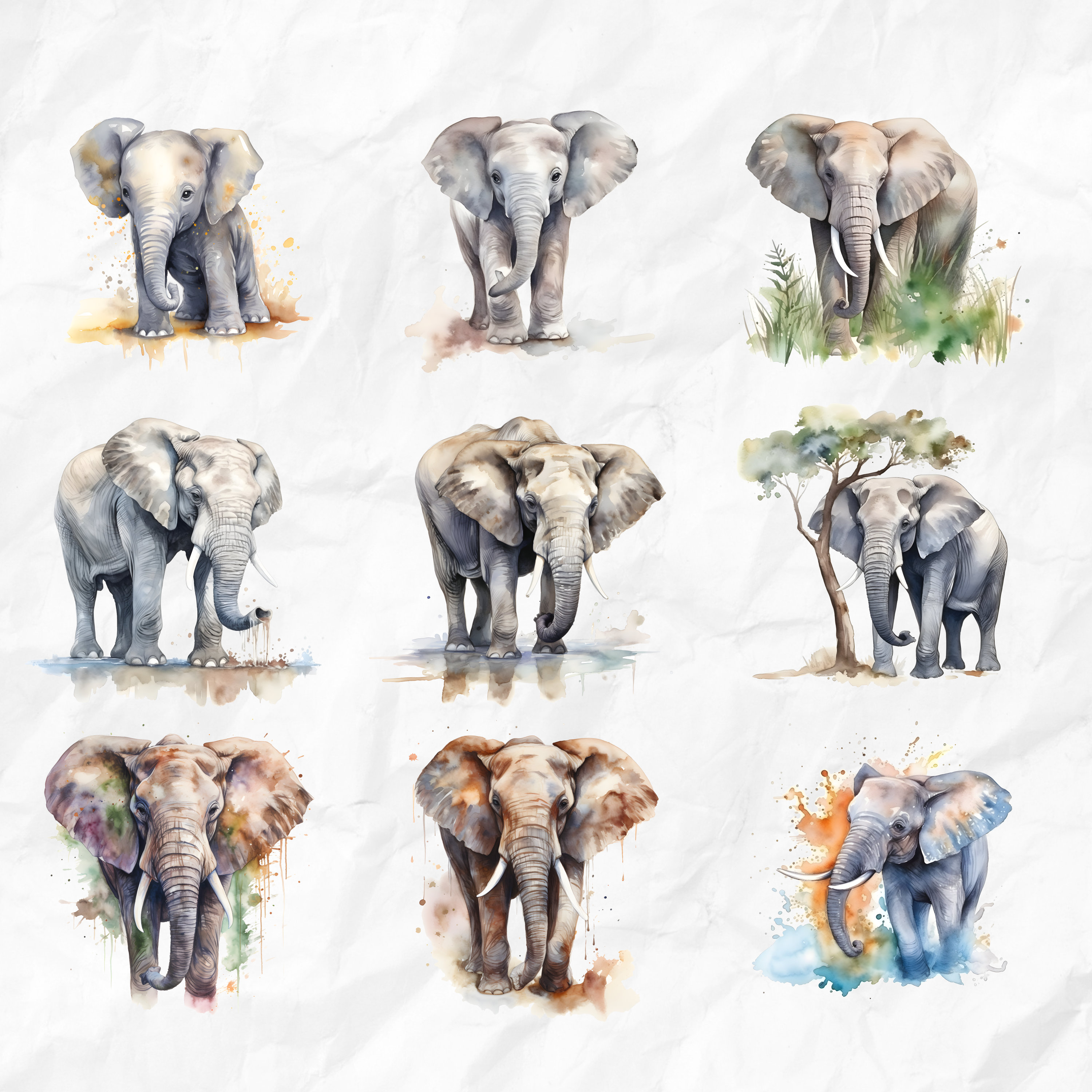 Watercolor Clipart, Safari Nursery Decor, Junk Journal, Elephant ...