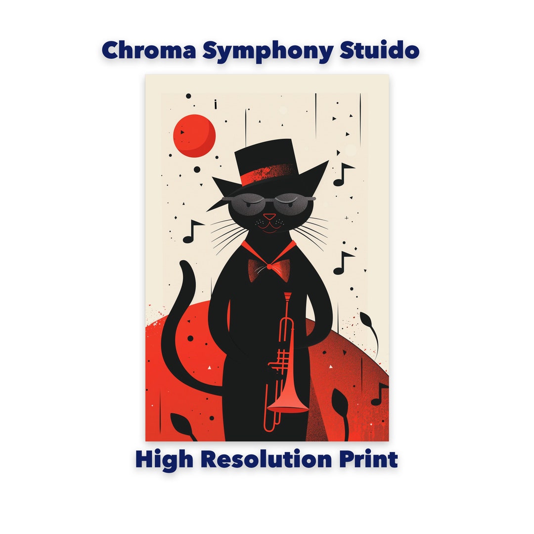 Cool Cat Trumpet Poster Jazzy Cat Trumpet Player Jazz Art Poster Cat ...