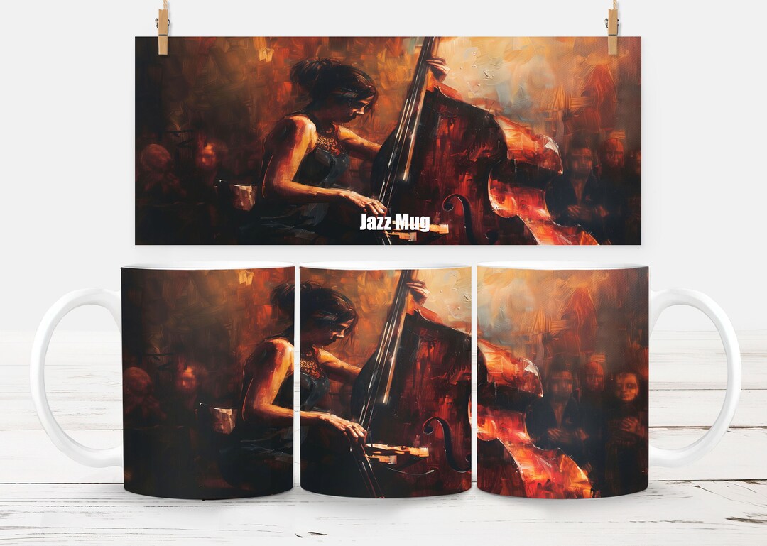 Woman Bassist Mug Bass Player Mug Jazz Art Mug Gift for Jazz Fan Gift ...