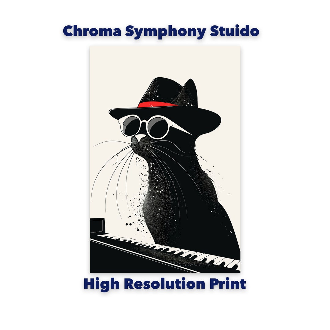 Cool Cat Jazz Piano Poster Jazzy Cat Poster Cart Art Gift for Cat Lover ...