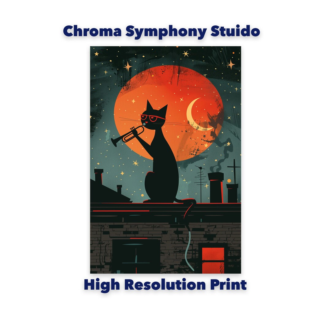 Cool Cat Trumpet Player Whimsical Cat Poster Musical Cat Jazz Art Cat ...