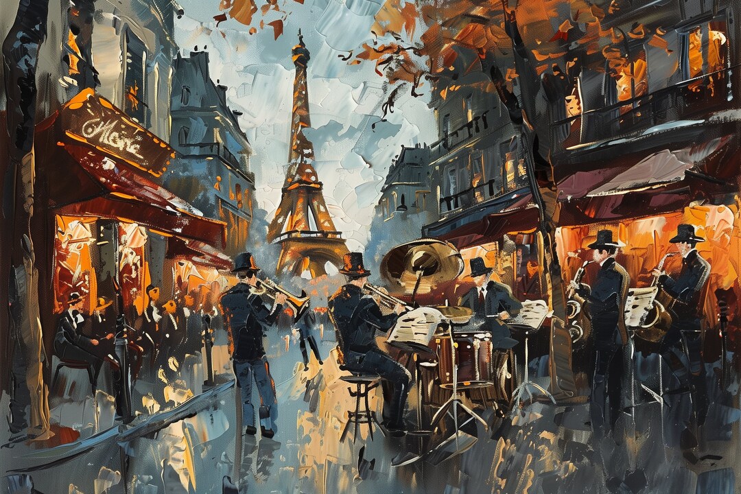 Jazz in Paris Eiffel Tower Jazz Band Jazz Art Paris Digital Print High ...