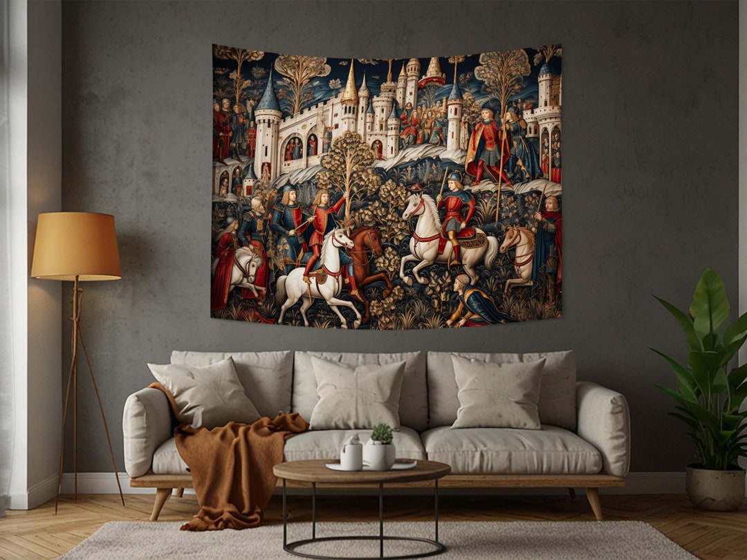 Medieval Knight Tapestry Castle and Horseback Scene Wall Hanging ...