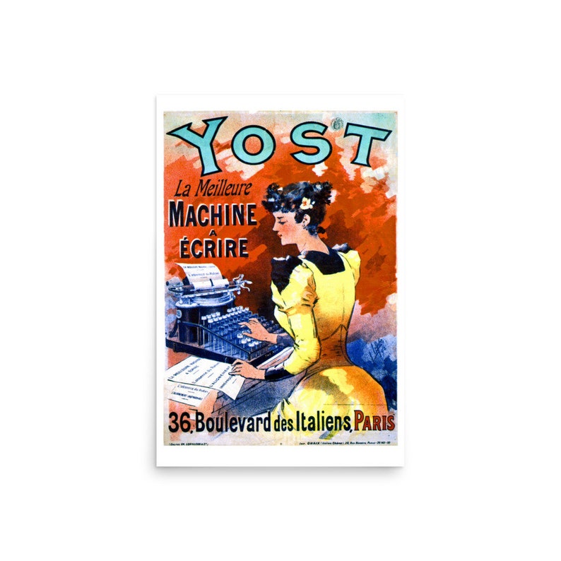 Splendid French Poster for the Yost Typewriter - 1892 - Repro Poster - Etsy
