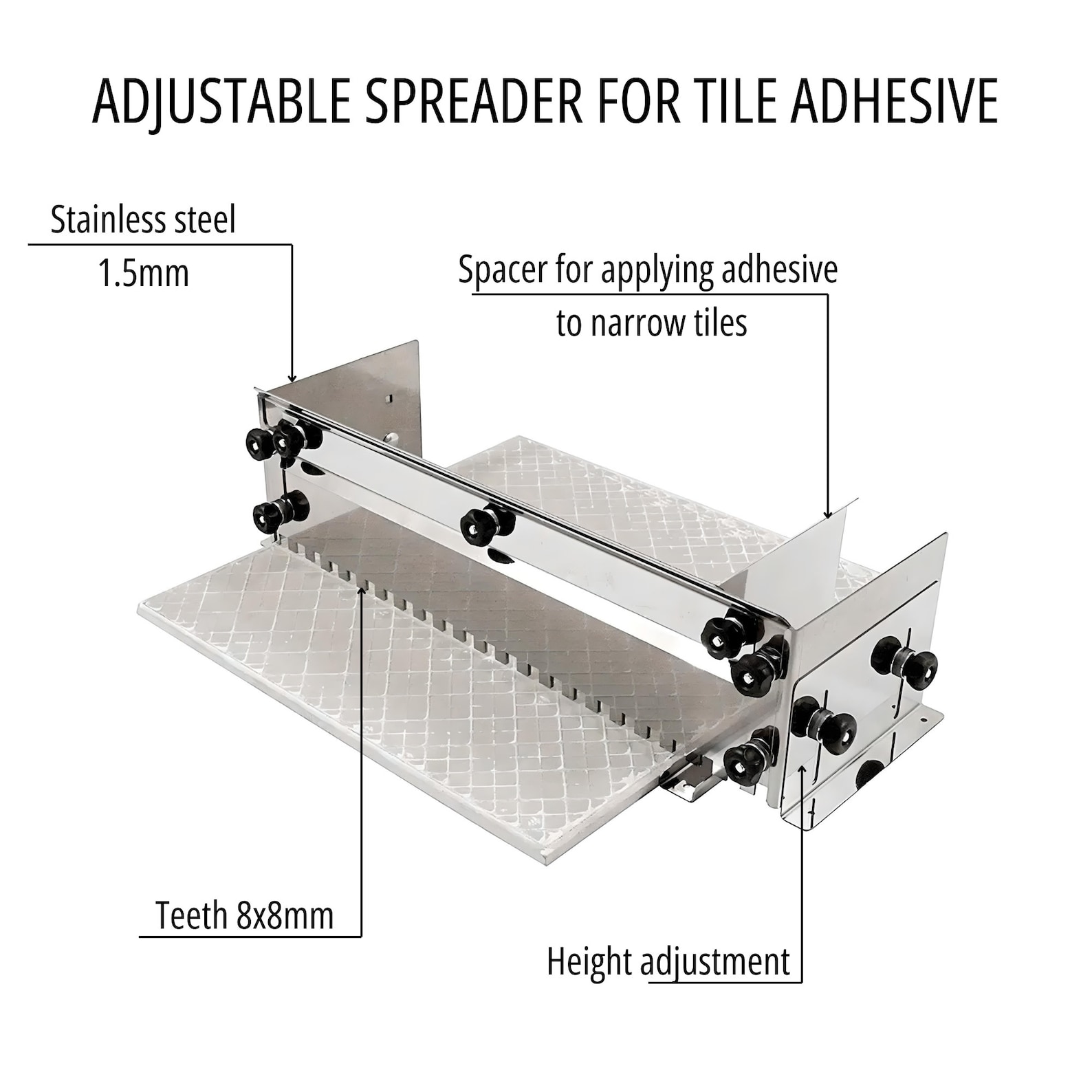 Trowel Box Stainless Steel Trowel Tool Teeth 10mm/0.39in Adjustable ...