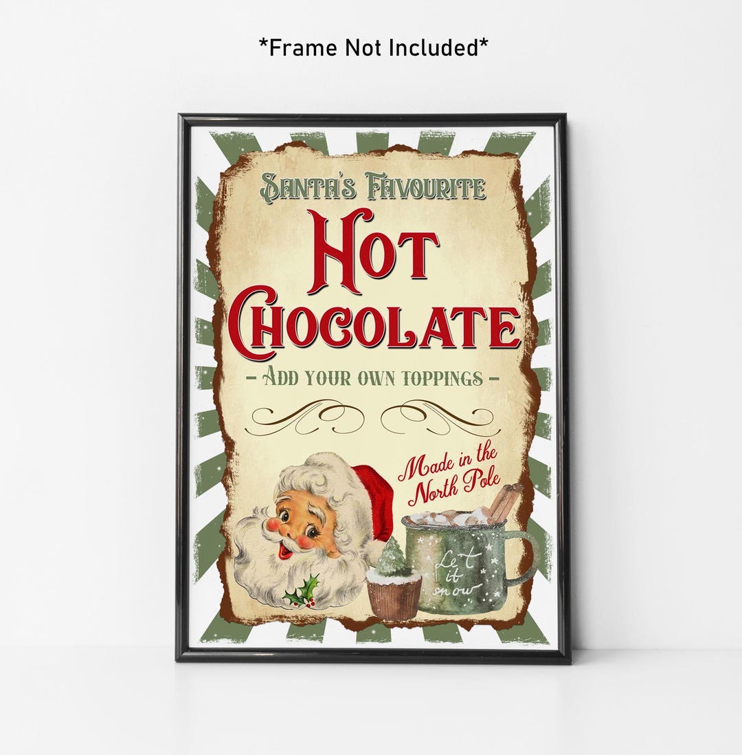 Retro Santa Hot Chocolate Poster Hot Chocolate Station Sign Christmas ...