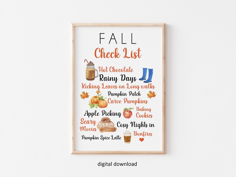 Printable Fall Art,fall Poster,fall Checklist,fall Print Us Letter,fall ...