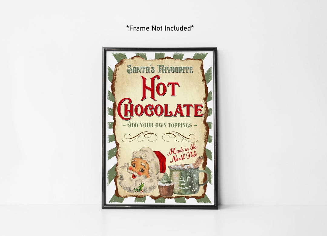 Retro Santa Hot Chocolate Poster Hot Chocolate Station Sign Christmas ...
