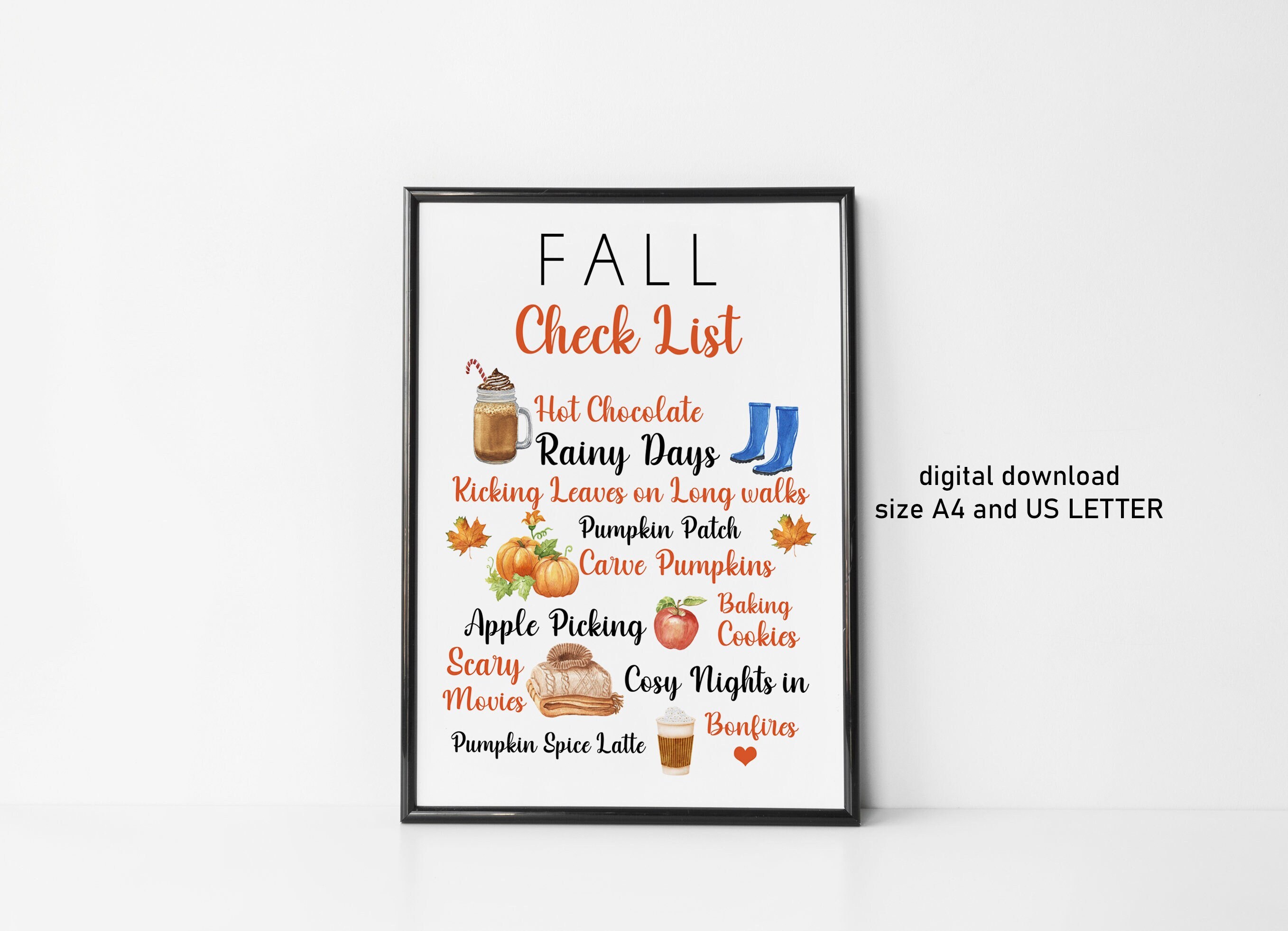 Printable Fall Art,fall Poster,fall Checklist,fall Print Us Letter,fall ...