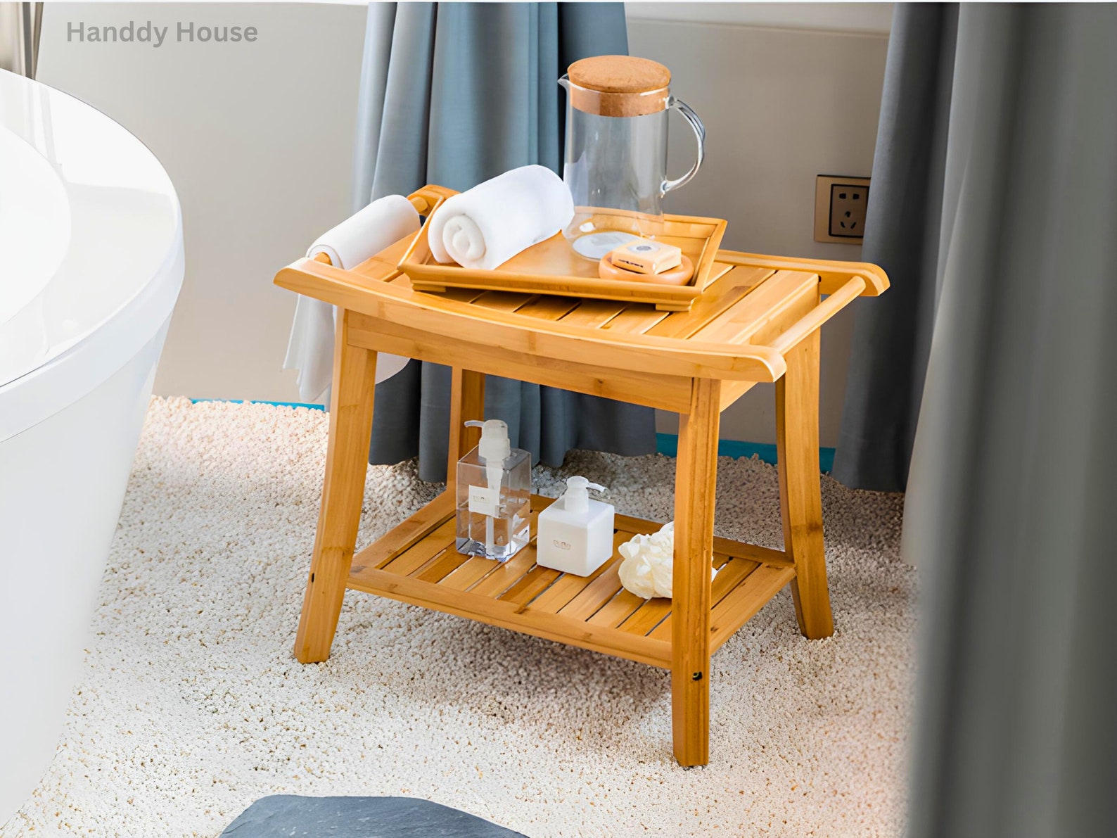 Handmade Wooden Shower Stool Modern Bathroom Stool Shower Bench Shower ...