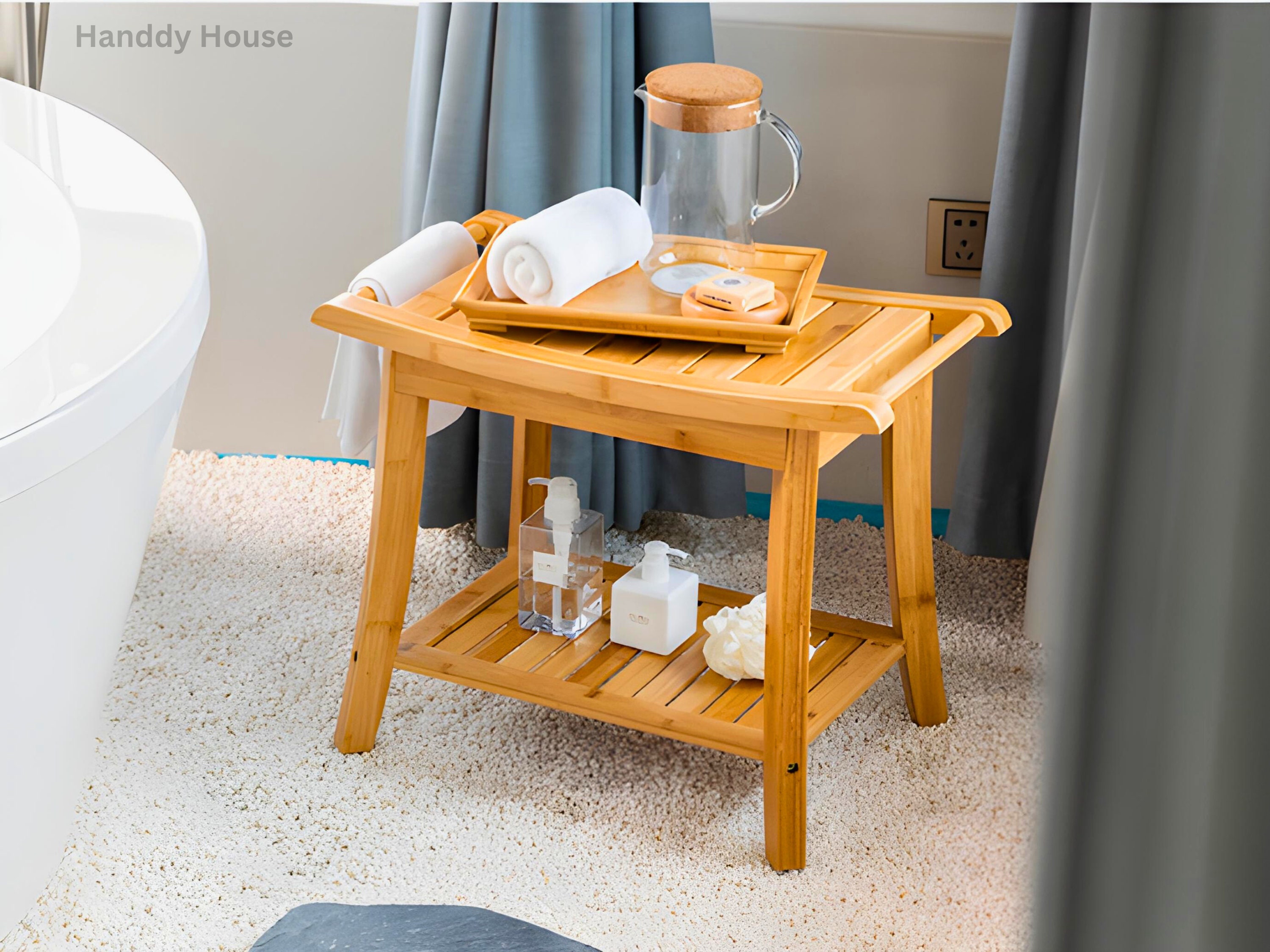 Handmade Wooden Shower Stool Modern Bathroom Stool Shower Bench Shower ...