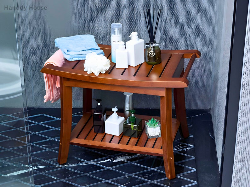 Handmade Wooden Shower Stool Modern Bathroom Stool Shower Bench Shower ...