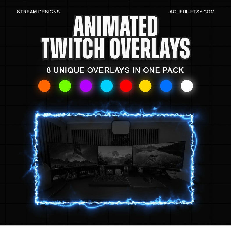 Animated Stream Overlay Pack for Twitch Camera Border Package Electric ... Animated Stream Overlay Pack for Twitch Camera Border Package Electric ...