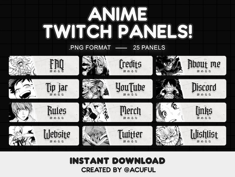 Anime Twitch Panels Pack | Twitch Profile Panel Designs | Anime Designs ...