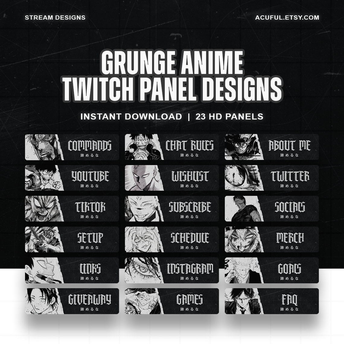 Anime Twitch Panels Package for Streaming | Profile Panel Designs ...