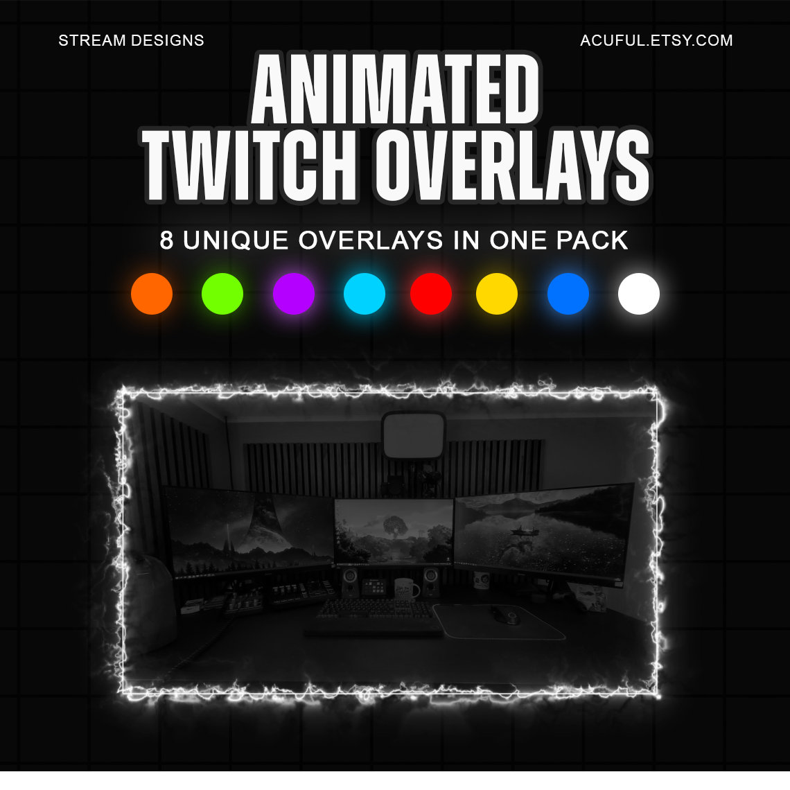 Animated Stream Overlay Pack for Twitch Camera Border Package Electric ...