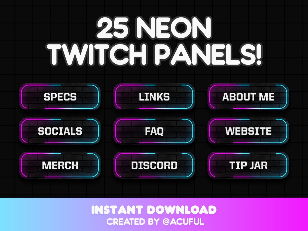 Neon Twitch Panels Pack | HD Stream Panel Designs | Minimal Layouts ...
