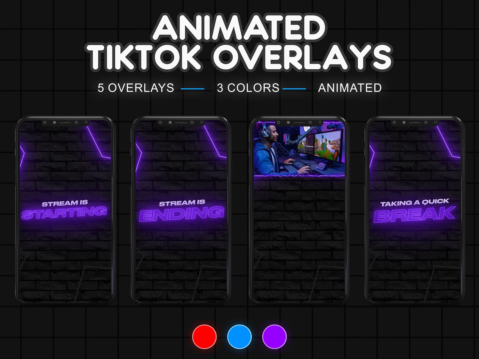 Animated Stream Overlays - Tiktok Streaming Overlay Pack - Vertical Designs - Neon Stream Design ...