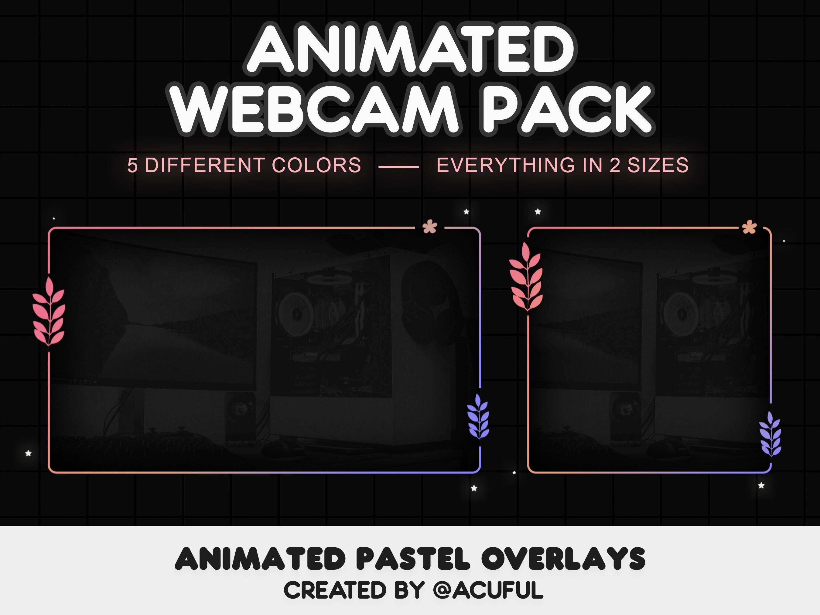 X10 ANIMATED Minimal Pastel Webcam Pack Cute Floral Webcam Overlay ...