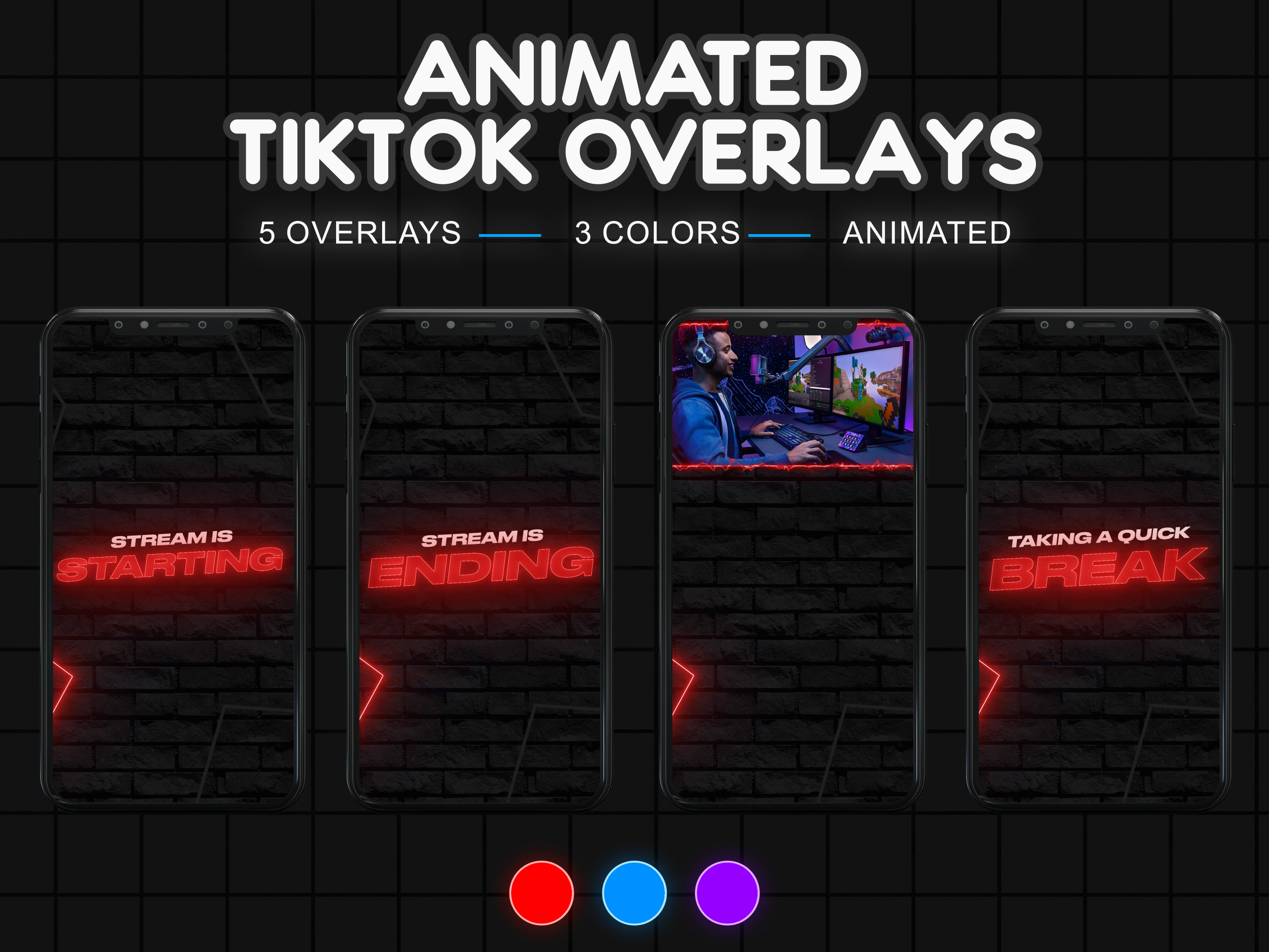Animated Stream Overlays - Tiktok Streaming Overlay Pack - Vertical Designs - Neon Stream Design ...