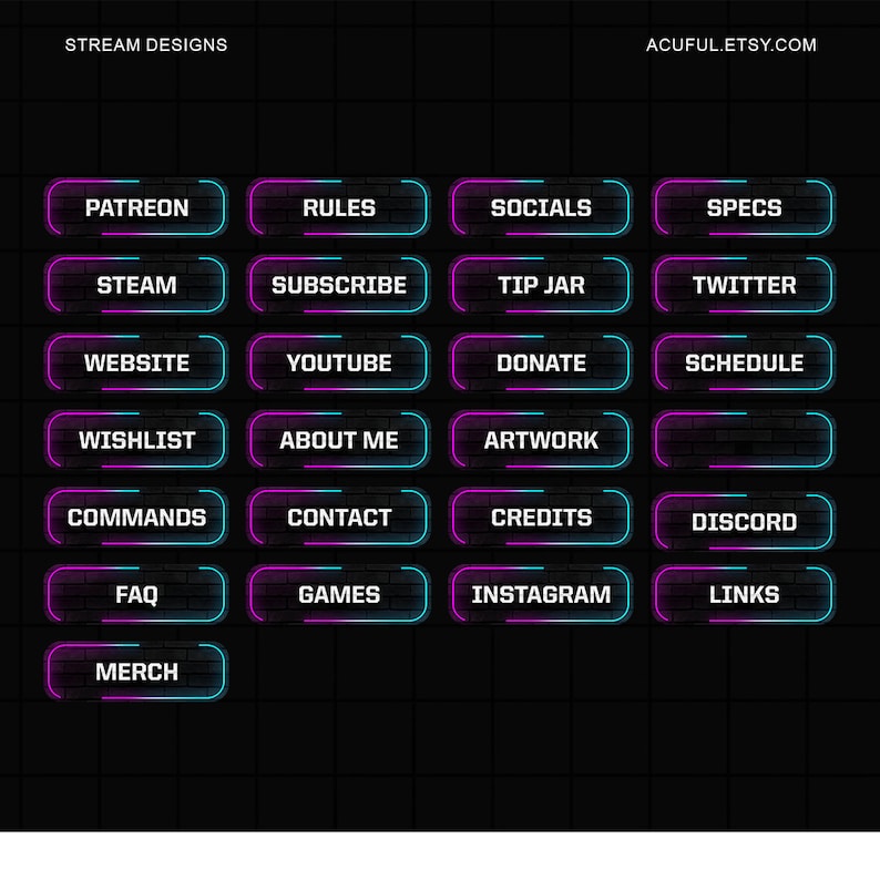 Neon Twitch Panels Pack | HD Stream Panel Designs | Minimal Layouts ...