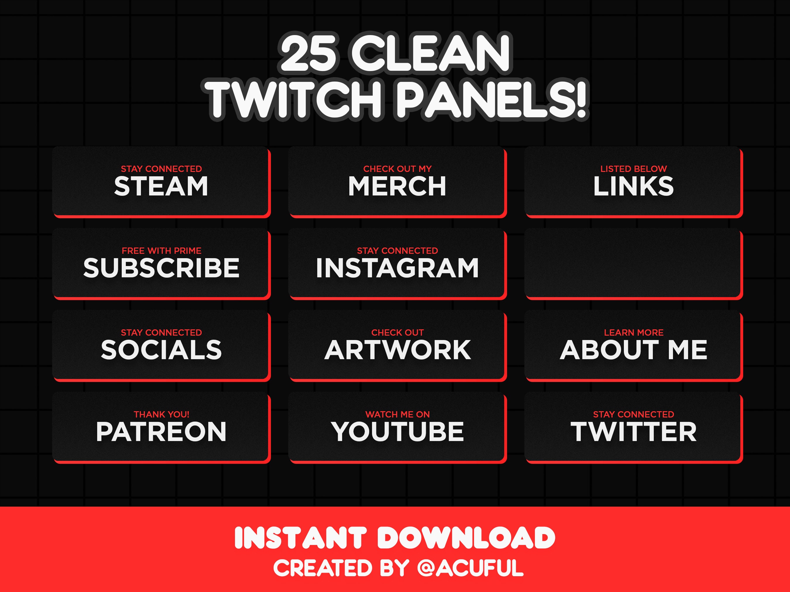 Twitch Panels Pack | Profile Panel Designs | Minimal Channel Layouts ...