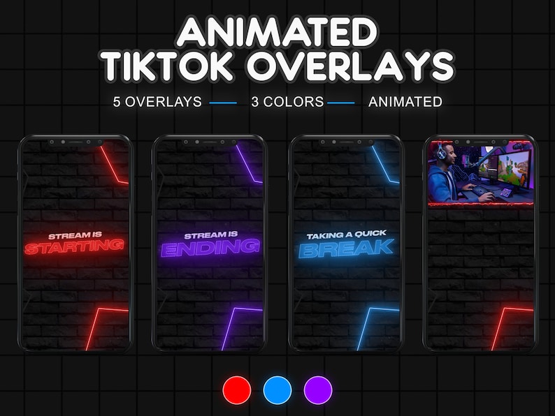 Tiktok Animated Overlay Pack Tiktoklive Animated Streaming Designs Electric Neon Stream Design 