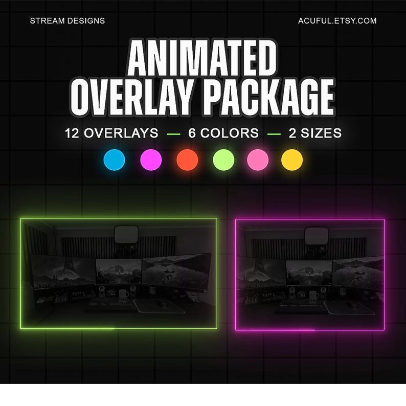 Animated Twitch Webcam Border Pack | Neon Stream Overlay Frame Package ...