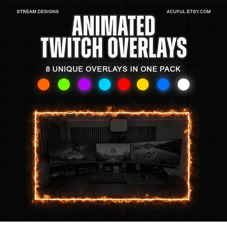 Animated Twitch Stream Pack | Webcam Frame Overlays | Electric Neon ...