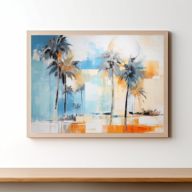 Palm Tree Sunset, Tropical Oil Painting, Abstract, Neutral, Colour ...
