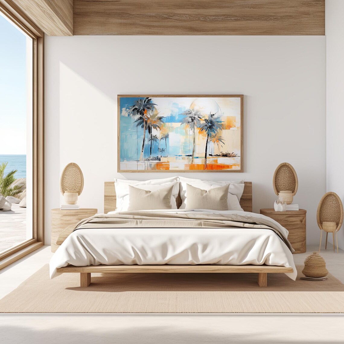 Palm Tree Sunset, Tropical Oil Painting, Abstract, Neutral, Colour ...