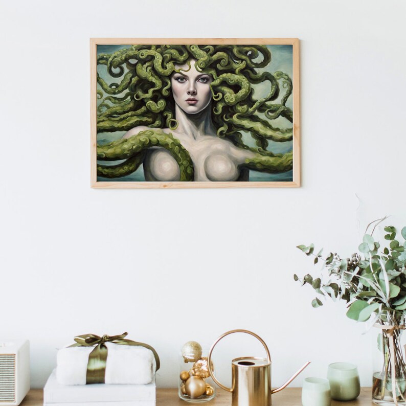 Medusa Art Print Mythical Wall Decor Greek Mythology Illustration Contemporary Mythical Art ...