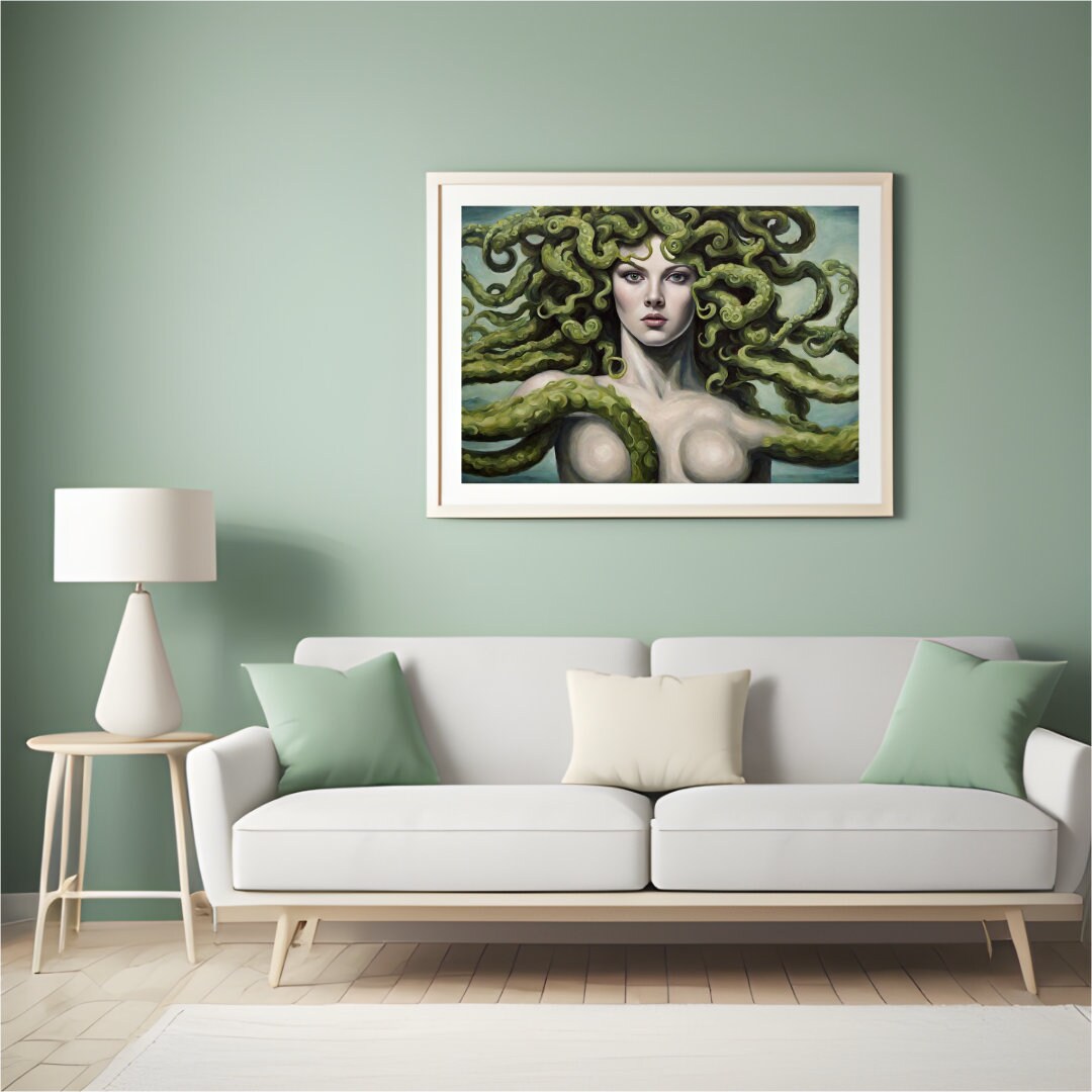 Medusa Art Print Mythical Wall Decor Greek Mythology Illustration Contemporary Mythical Art ...